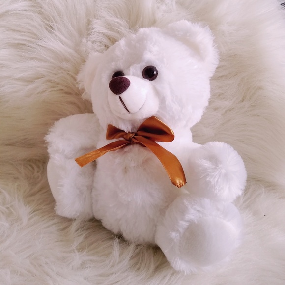 Accessories | Fluffy White Teddy Bear Stuffed Animal W Neck Bow | Poshmark